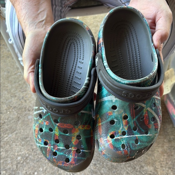 CROCS | Shoes | Crocs Green And Red Slippers With Comfort Strap | Poshmark